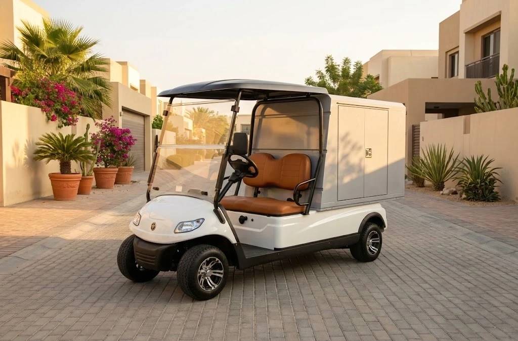 Electric Utility Golf Cart with Enclosed Cargo Box